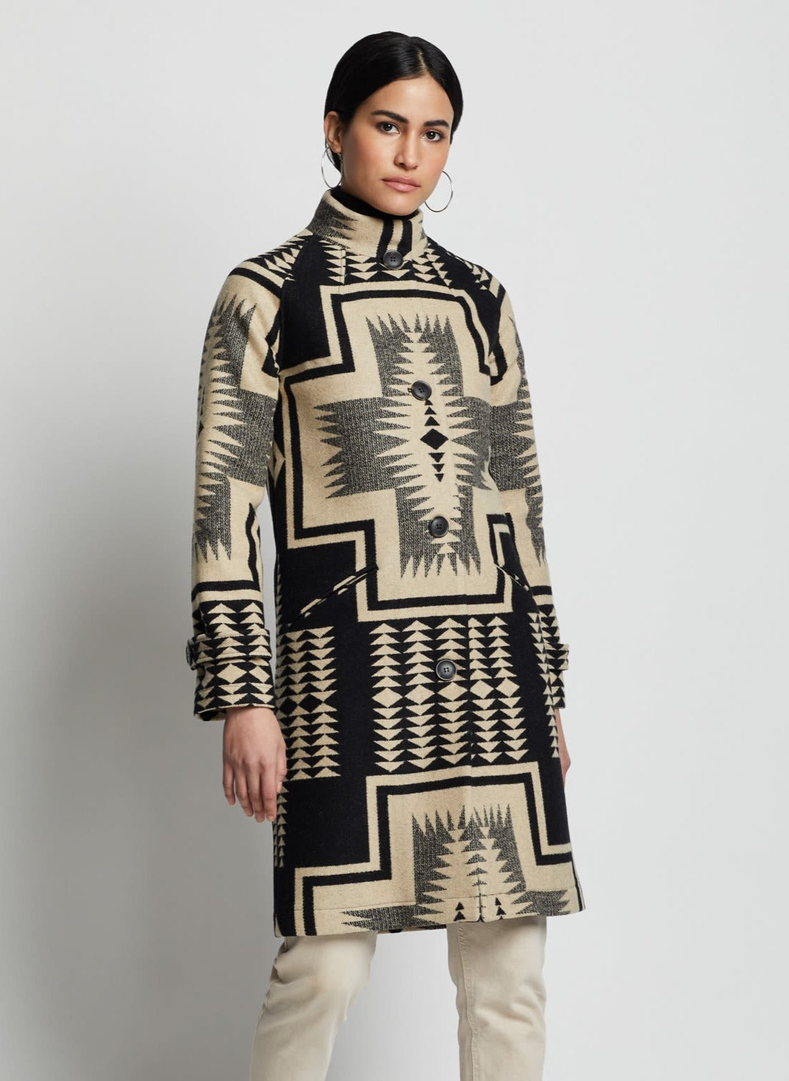 Pendleton Women's TIMBERLINE Virgin Wool Coat in Black and Beige TE244 ...