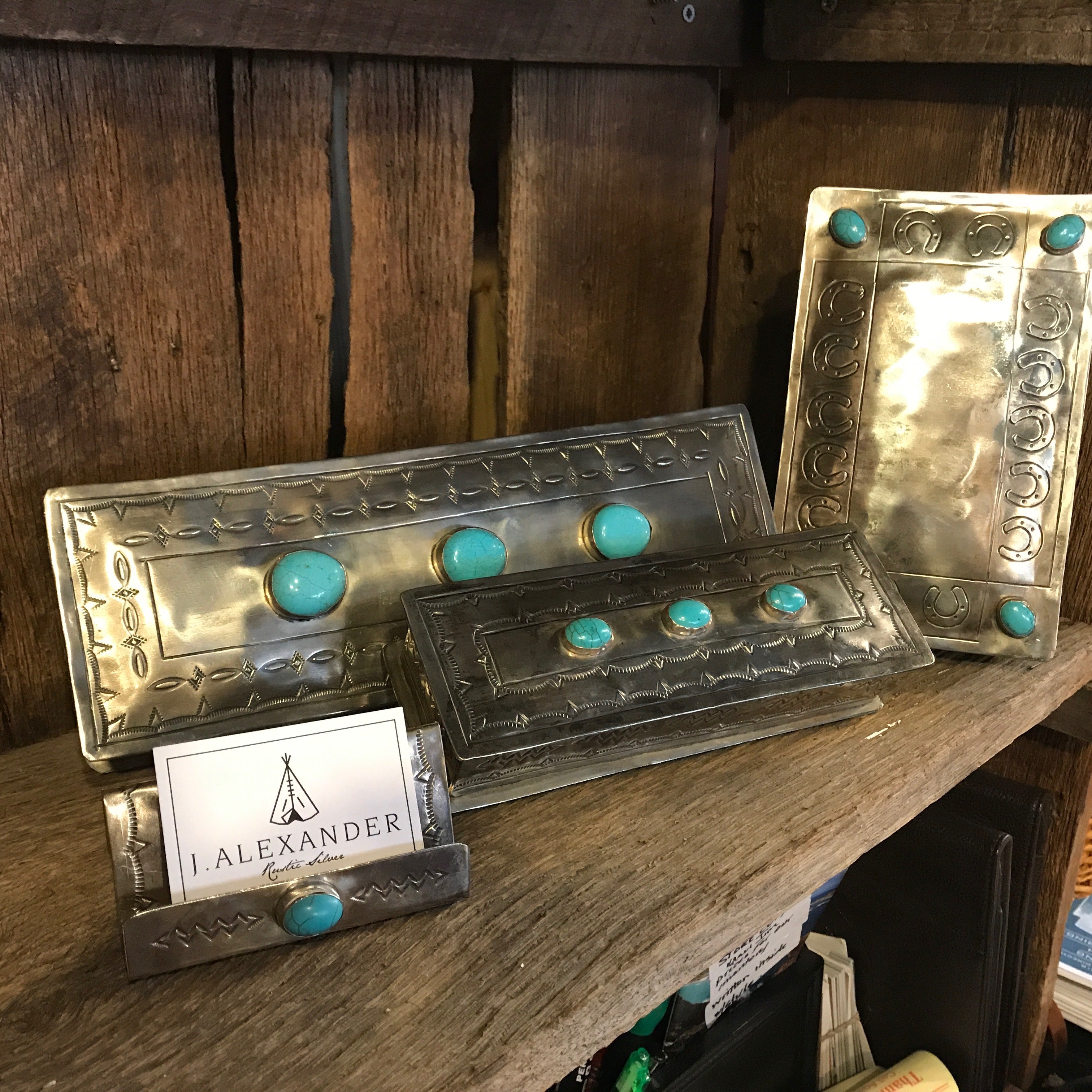 J. Alexander Handmade Rustic Silver & Turquoise Horseshoe Box ...