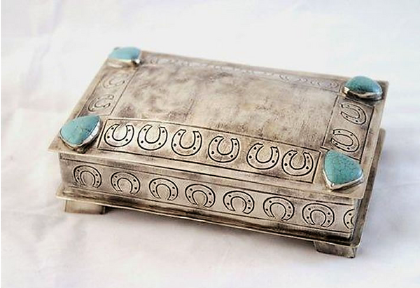 J. Alexander Handmade Rustic Silver & Turquoise Horseshoe Box ...